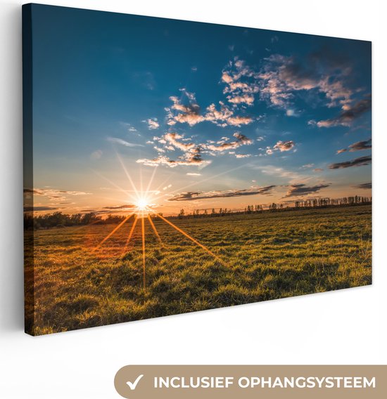 OneMillionCanvasses - Canvas - Schilderij - Gras - Zonsondergang - Wolken - Natuur -... | bol