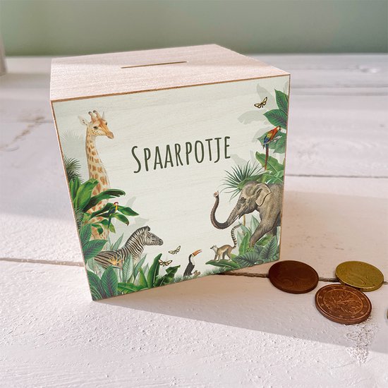 Houten spaarpotje - Jungle Party | bol