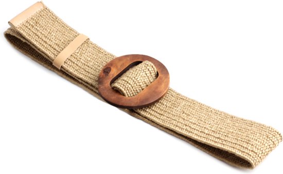 Riemen - gevlochten riem bruin - houten gesp - elastisch - maat M ...