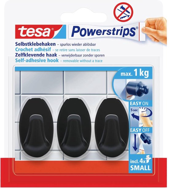 tesa Black Hooks S Powerstrips kleefhaak Small ovaal (b x h) 14 mm x 34 ...