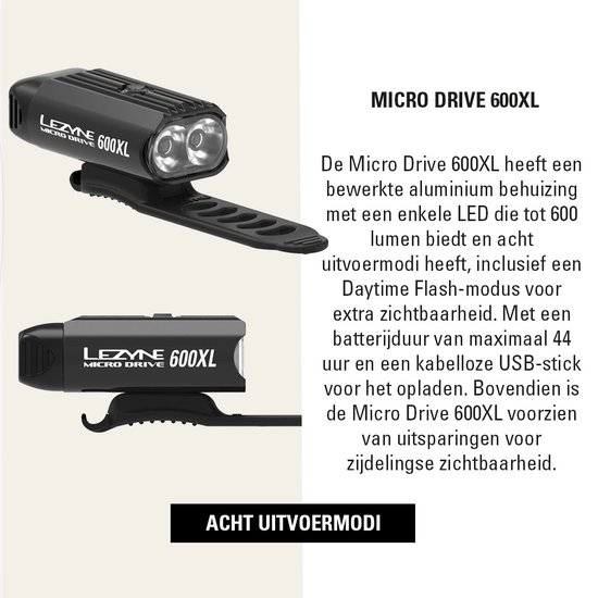 Lezyne Micro Drive 600XL / Stick Pair - Oplaadbare LED fietslampen ...