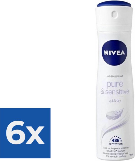 Nivea Deodorant Spray Sensitive & Pure 150 ml - Voordeelverpakking 6 stuks | bol