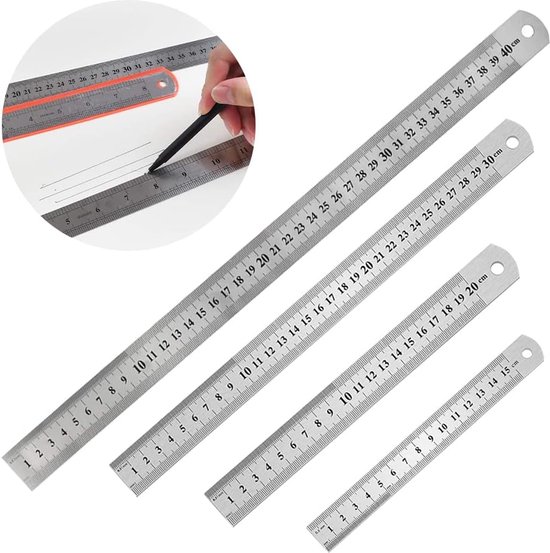 Roestvrijstalen liniaal, set van 4, stalen liniaal, metalen liniaal met ...