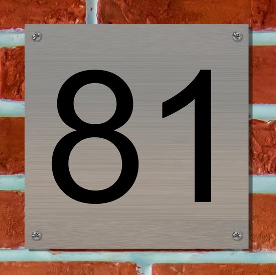 Huisnummerbord RVS Deluxe - Nummer 81 - 12 x 12 cm - incl. set voor ...