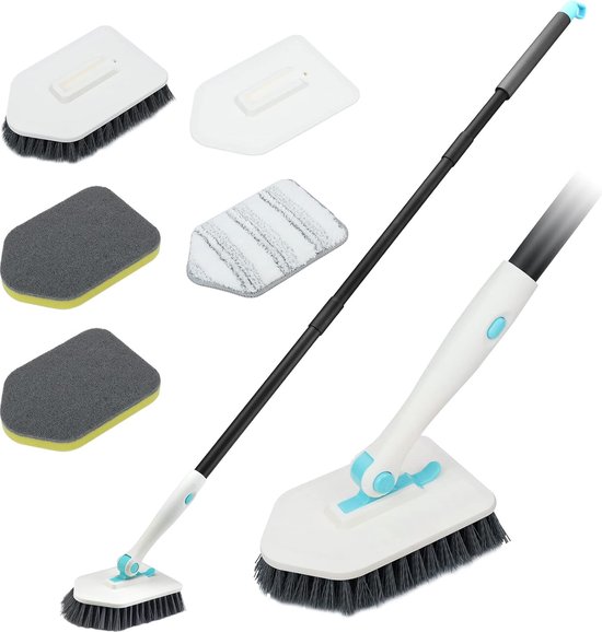 Badkamer schrobber met handvat, 3-in-1 schoonmaakborstel, badkamer- en ...