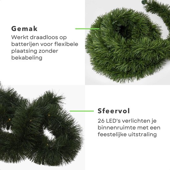 Feestelijke Kerstslinger - 270 Cm - 26 LED's - Op Batterijen ...