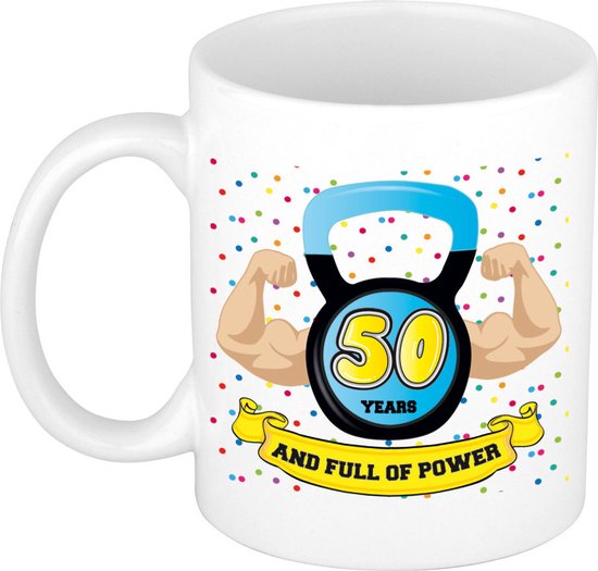 Bellatio Decorations Verjaardag cadeau mok 50 jaar - blauw - spieren - 300 ml - Abraham | bol