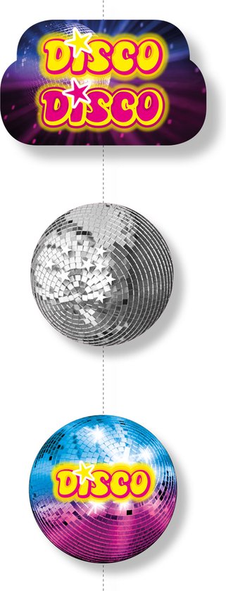 Disco eighties thema hangende slinger - discoballen - 150 cm - karton ...
