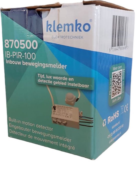 Klemko® Bewegingsmelder - inbouw - 1000W - 6m - IB-PIR-100 - Wit | bol