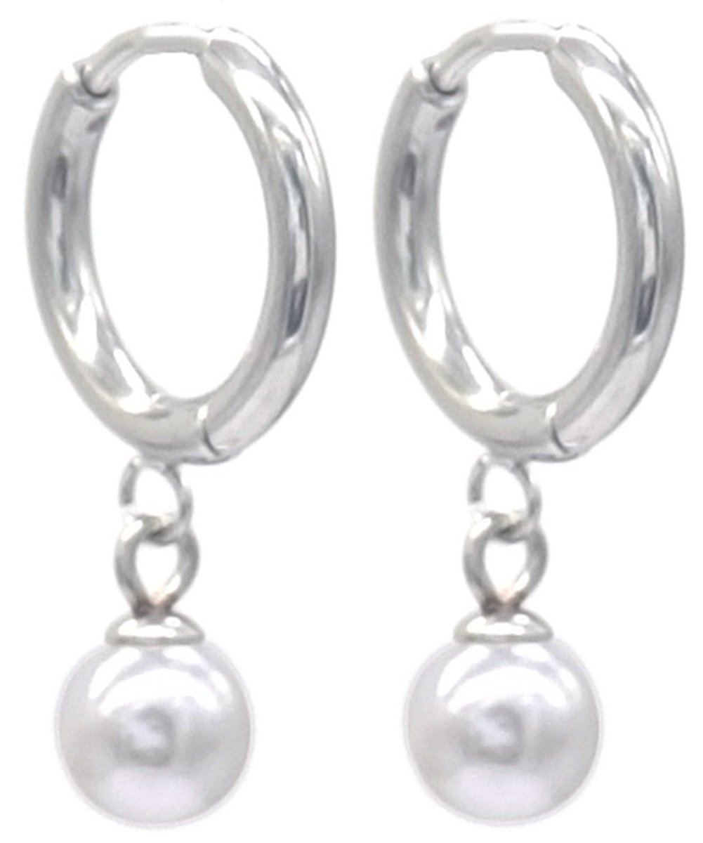 Oorbellen met Parel - Oorringen - RVS - 25 mm - Zilverkleurig | bol.com