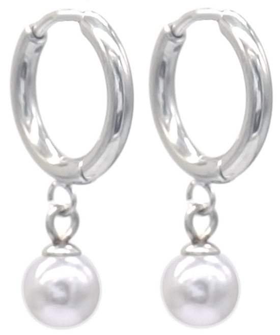 Oorbellen met Parel - Oorringen - RVS - 25 mm - Zilverkleurig | bol.com