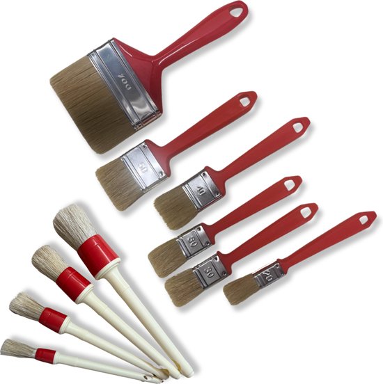 MAUS Hobby - platte en ronde kwasten set varkenshaar 10 stuks ...