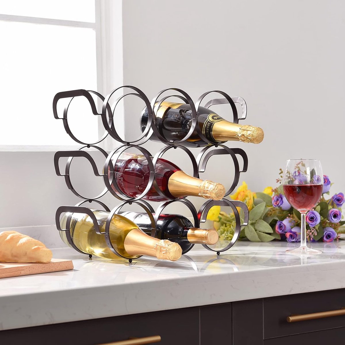Wijnrek, stapelbaar tafelrek, metalen wijnkast, flessenrek met 3 ...