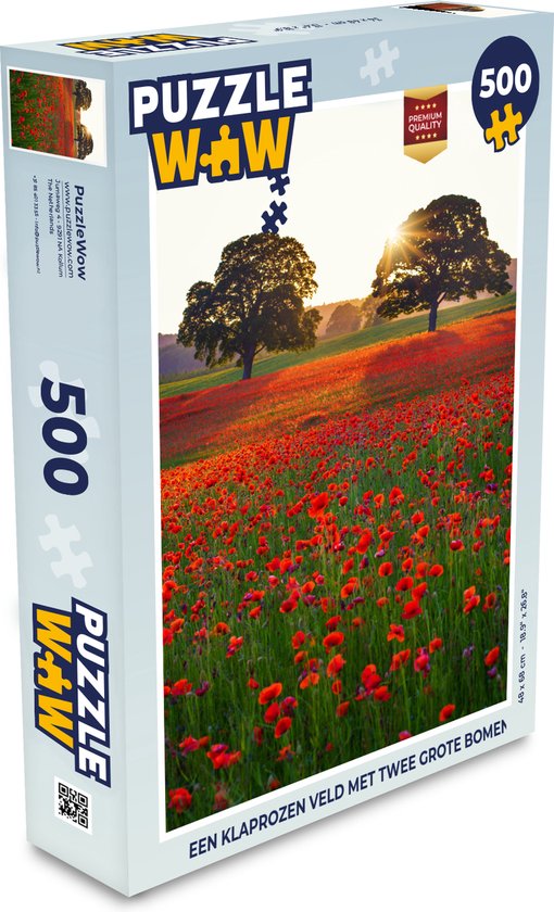 Puzzel Een Klaprozen veld met twee grote bomen - Legpuzzel - Puzzel 500 ...