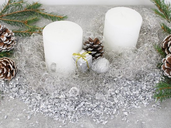 5-delige kerstdecoratieset bestaande uit engelenhaar, zilvervlokken ...