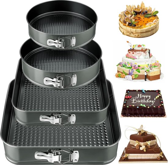 Set van 4 Springvorm Cakevormen, 16/20 cm Ronde Cakevorm en 22/26 ...