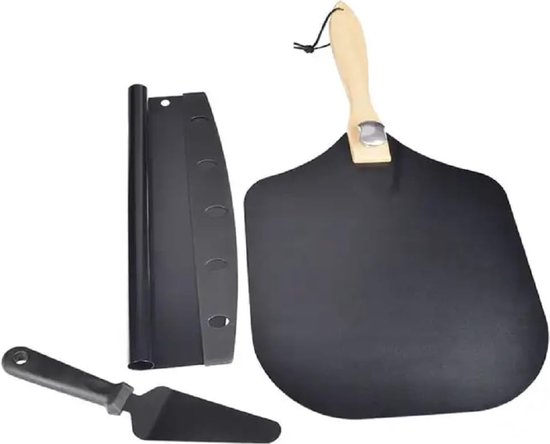 Pizza Peel Set 3 in 1 Zwart - Pizza Peel met Opvouwbaar Houten Handvat ...
