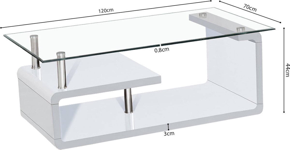 Salontafel Marisol Wit - Rechthoek - 120x70cm - Hoogte 44 cm | bol