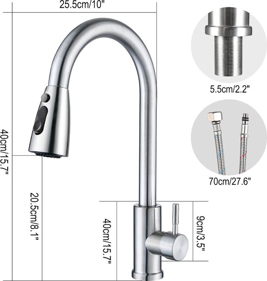 Keukenkraan, 360° draaibare keukenkraan met hoge druk, uittrekbare douchemengkraan met... | bol