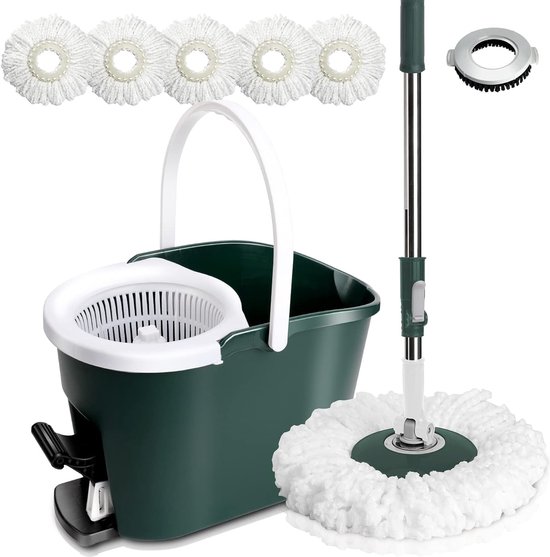 Mop Set en Emmer, 127 cm Vloermop met Uitwringfunctie, Reinigingsemmer ...