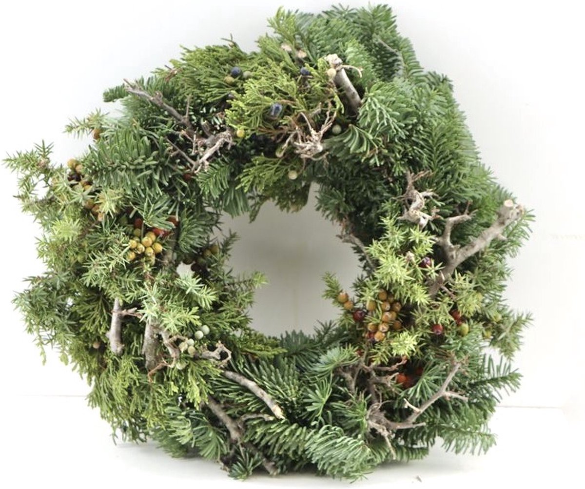 Krans - Nobilis Jeneverbes Kerst krans - Deurkrans - Krans landelijk - Echt groen - 30 cm | bol