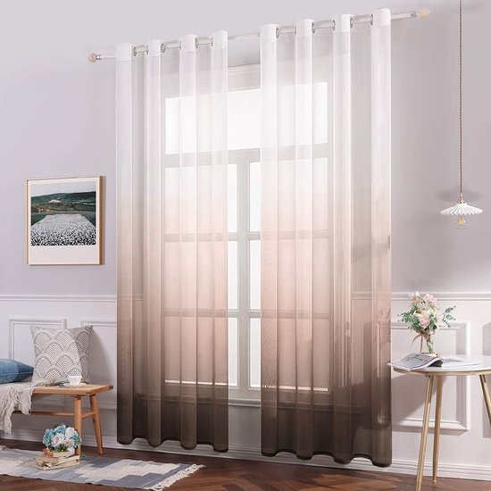 Set of 2 transparent curtains, color gradient, voile sheer curtains ...