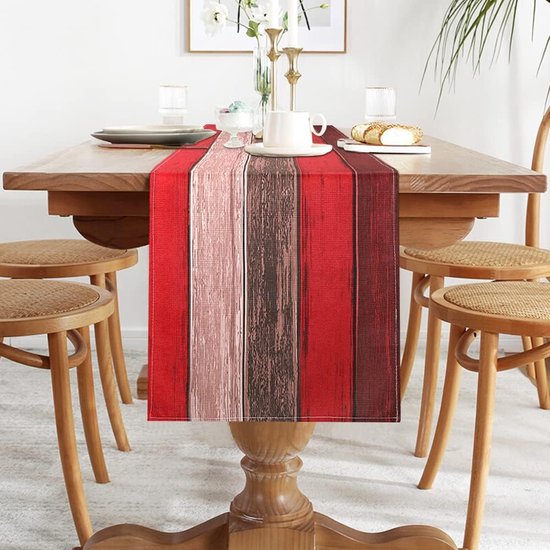 Tafelloper Rood Modern 33 x 183 cm Buitentafelloper Vintage Linnen Look Tafelkleden... | bol.com