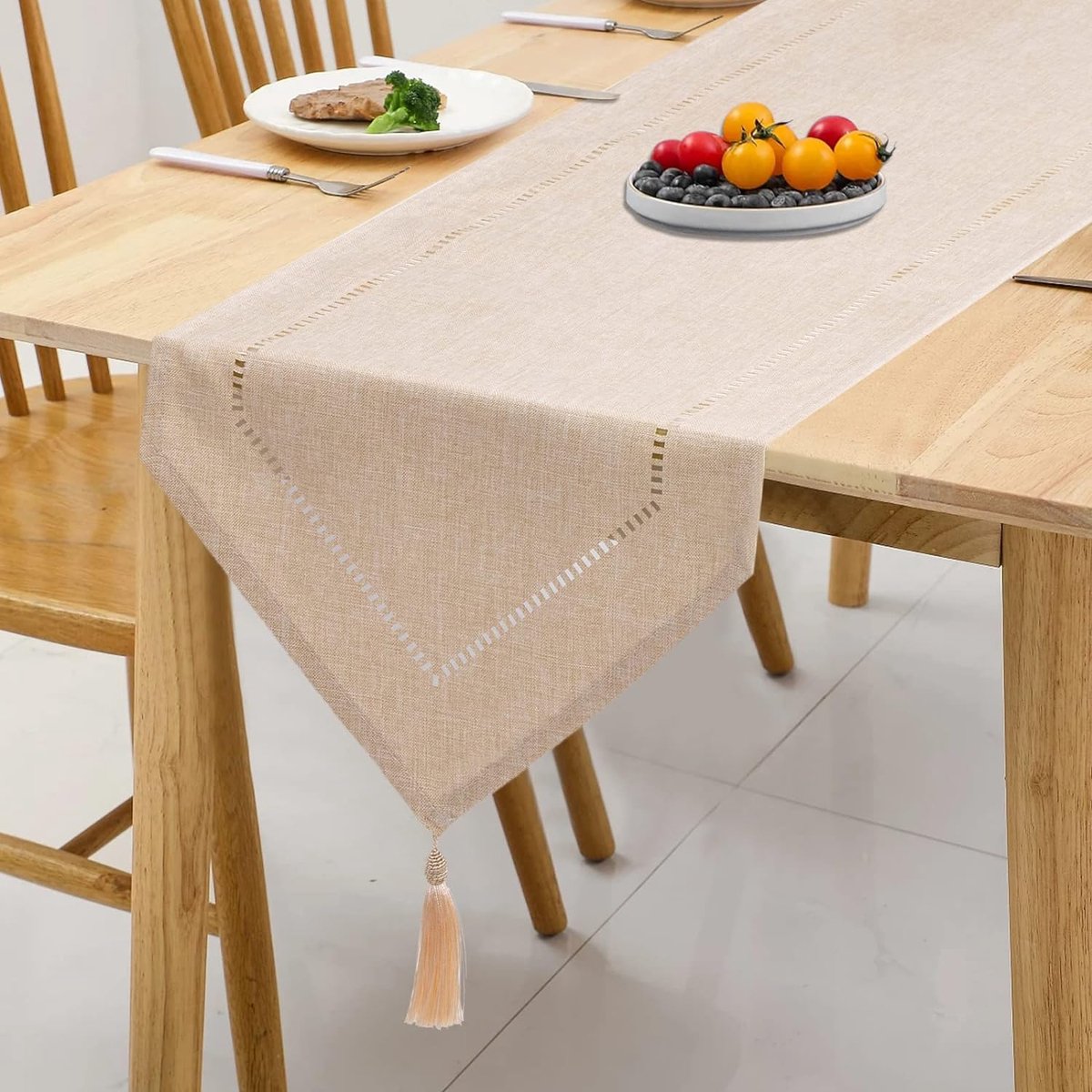 Chemin de table en lin beige 32 x 275 cm, chemin de table aspect lin ...