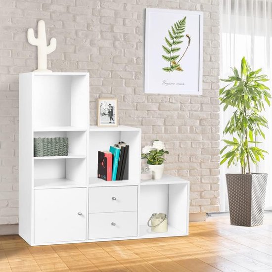 Liam 3 niveaus houten kast wit met deur en laden | bol