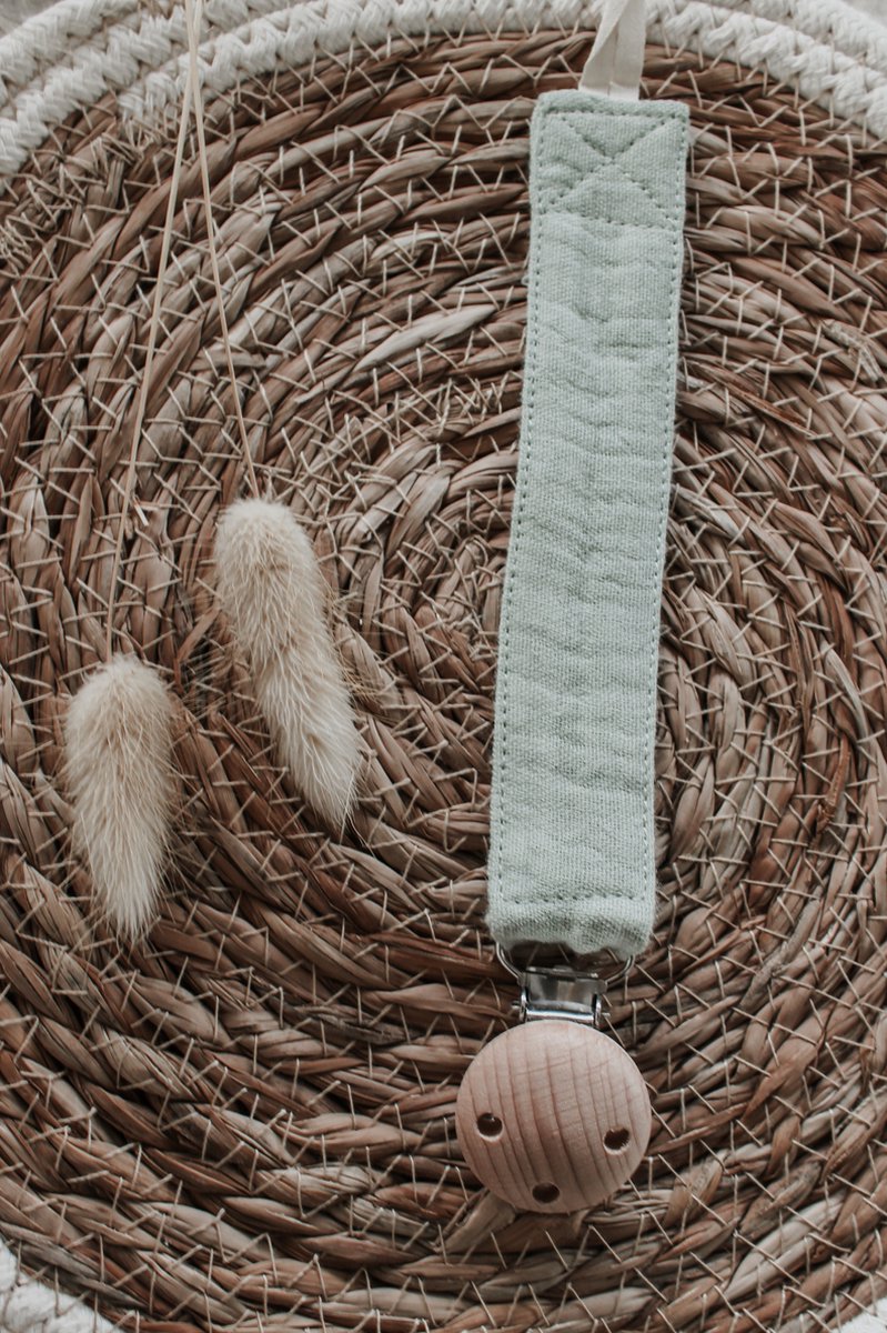 Speenkoord - katoen - olijf groen - houten knop - speenketting - baby ...