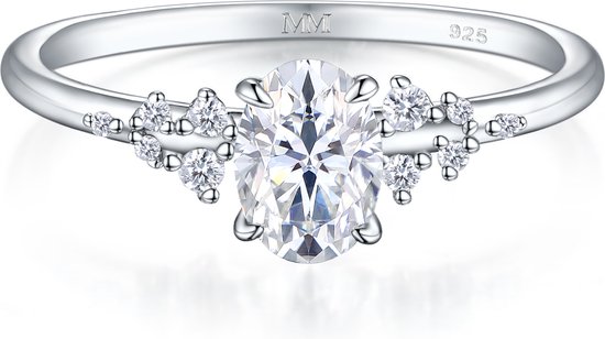 Ovaline - Zilveren Ovaal Moissanite Ring met Minimalistische Zijstenen ...