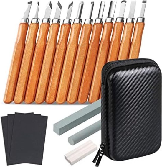 Houtsnijset - Houtsnijden - Houtsnijmes - Lepelmes - 12-Delige ...