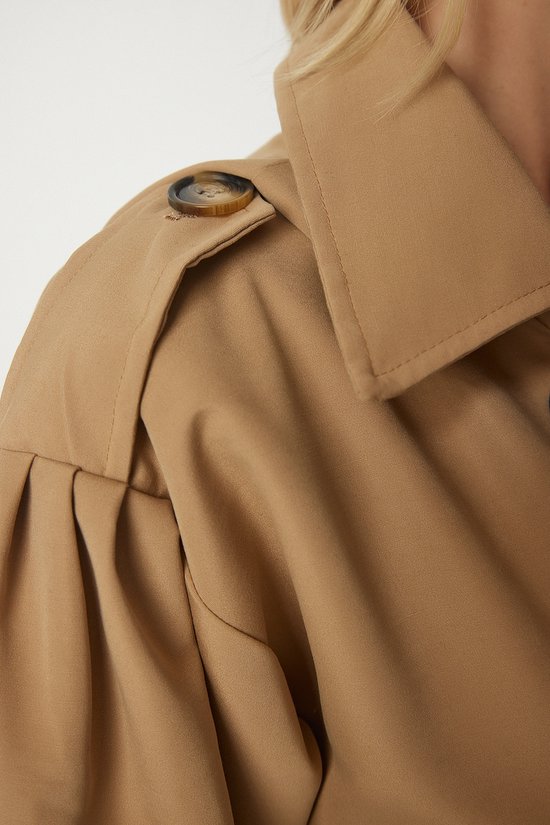 Happiness İstanbul Camelkleurige Damestrenchcoat Met Dubbele Rij Knopen ...