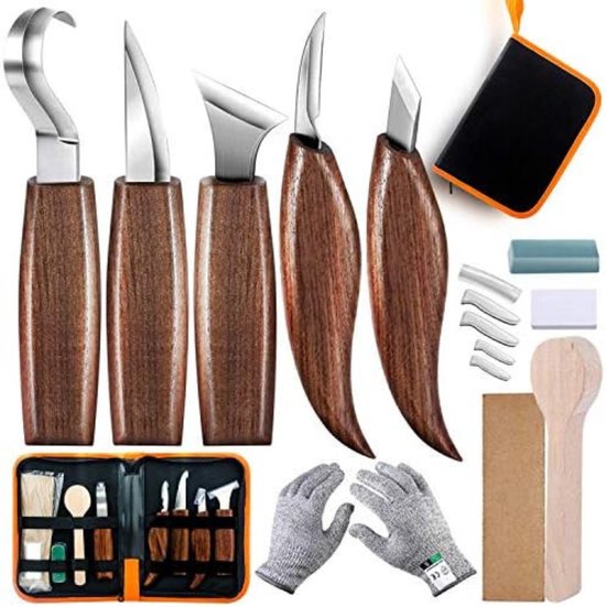 Houtsnijset - Houtsnijden - Houtsnijmes - Lepelmes - 5 Gereedschap ...