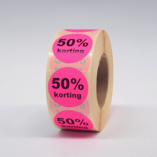 50% Korting stickers op rol - 1000 per rol - 35mm roze | bol