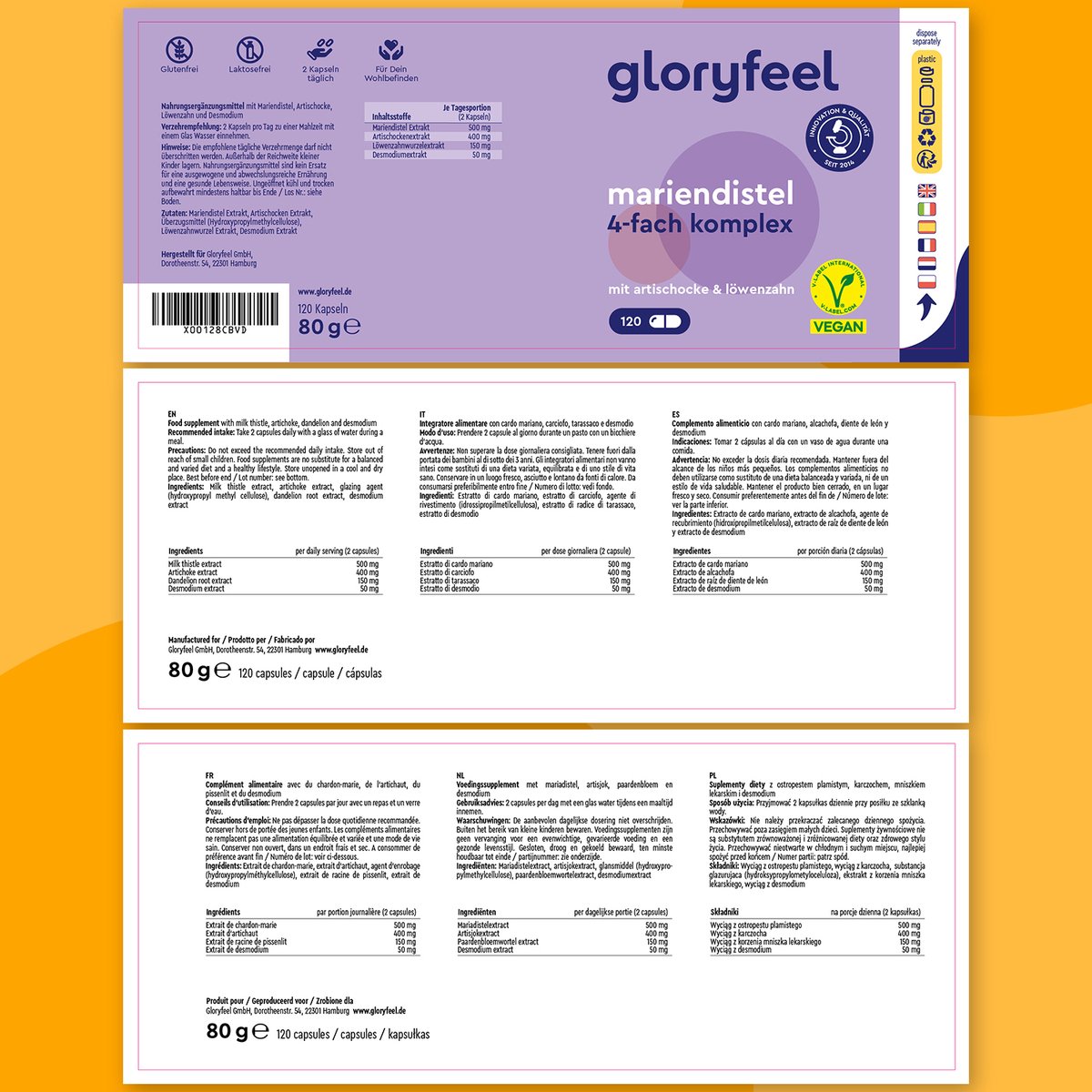 gloryfeel - Mariadistel (500 mg) met artisjok (400 mg), paardebloem ...