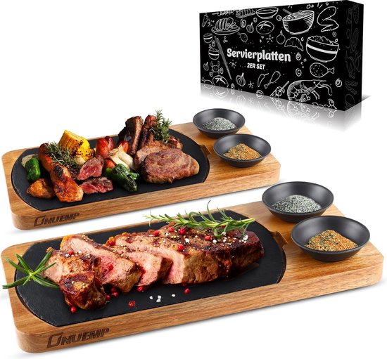 Steakplankenset, leisteen bord, serveerbord voor steak, voor grill ...