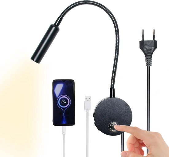 Wandlamp voor Lezen in Bed met Touch Schakelaar en USB Aansluiting ...