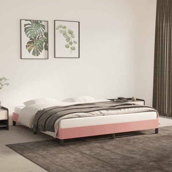 vidaXL Bedframe Fluweel - Roze - 203x163x25cm - Multiplex Lattenbodem ...