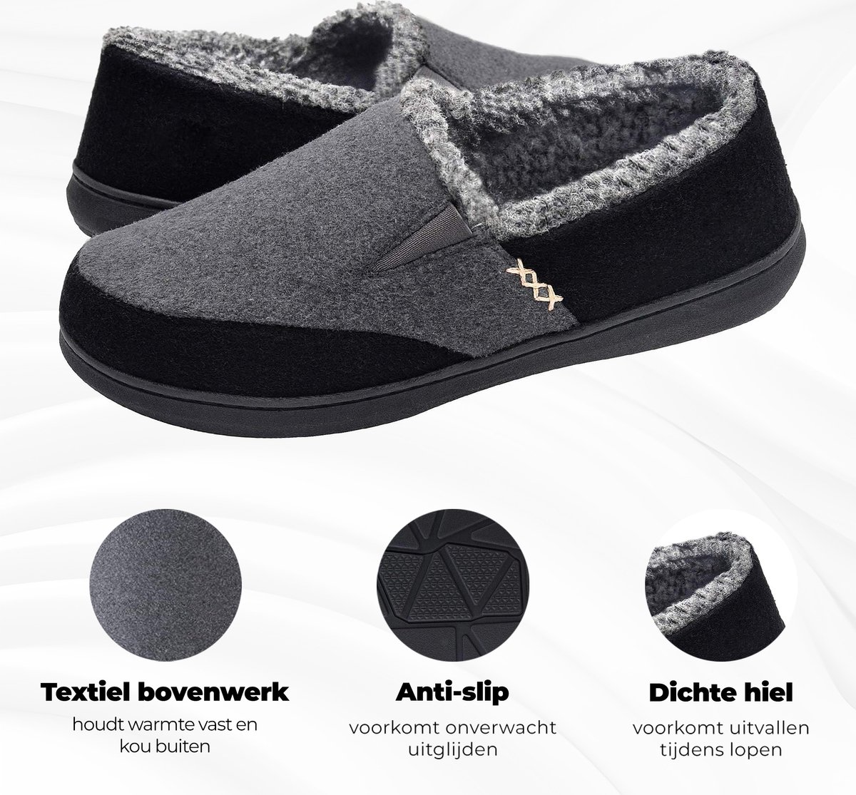 Pantoffels Heren - Sloffen - Mocassins - Zwart - Anti-slip - Maat 44/45 ...