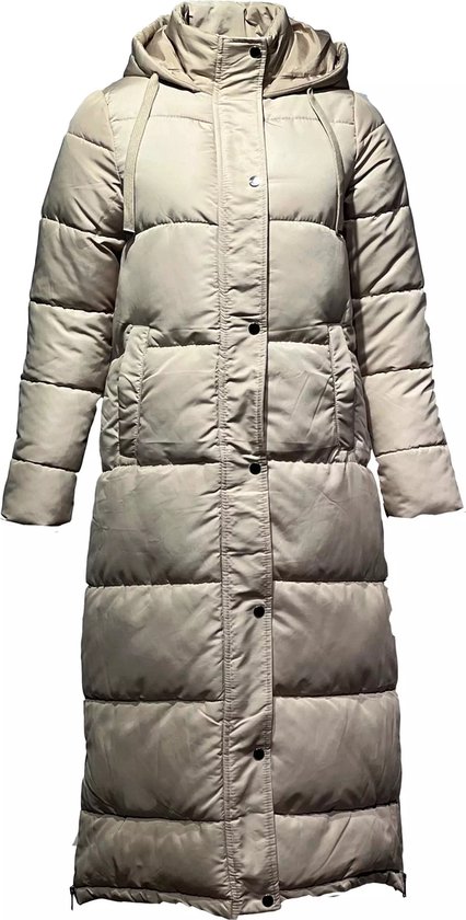 Lange gewatteerde dames winterjas beige - Cobra - 38 | bol