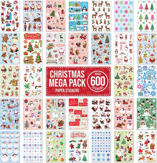 Kerst stickers vellen voor kaarten XXL – 32 stickervellen – 600 ...