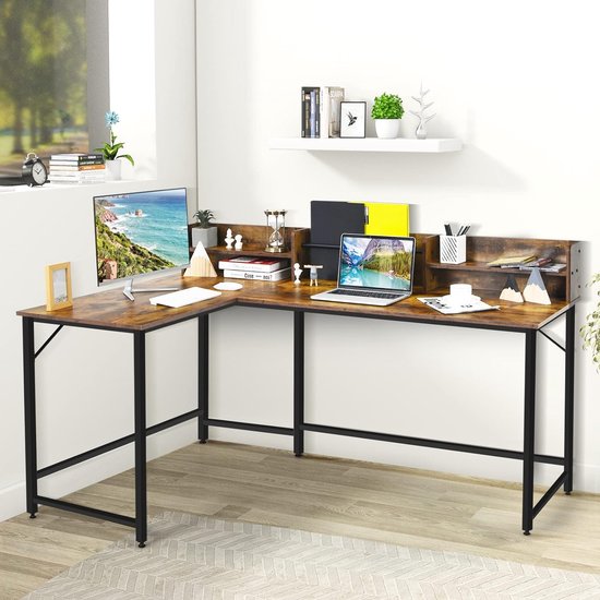Bureau L-vorm, werktafel met planken en archiefkast, hoekbureau voor ...