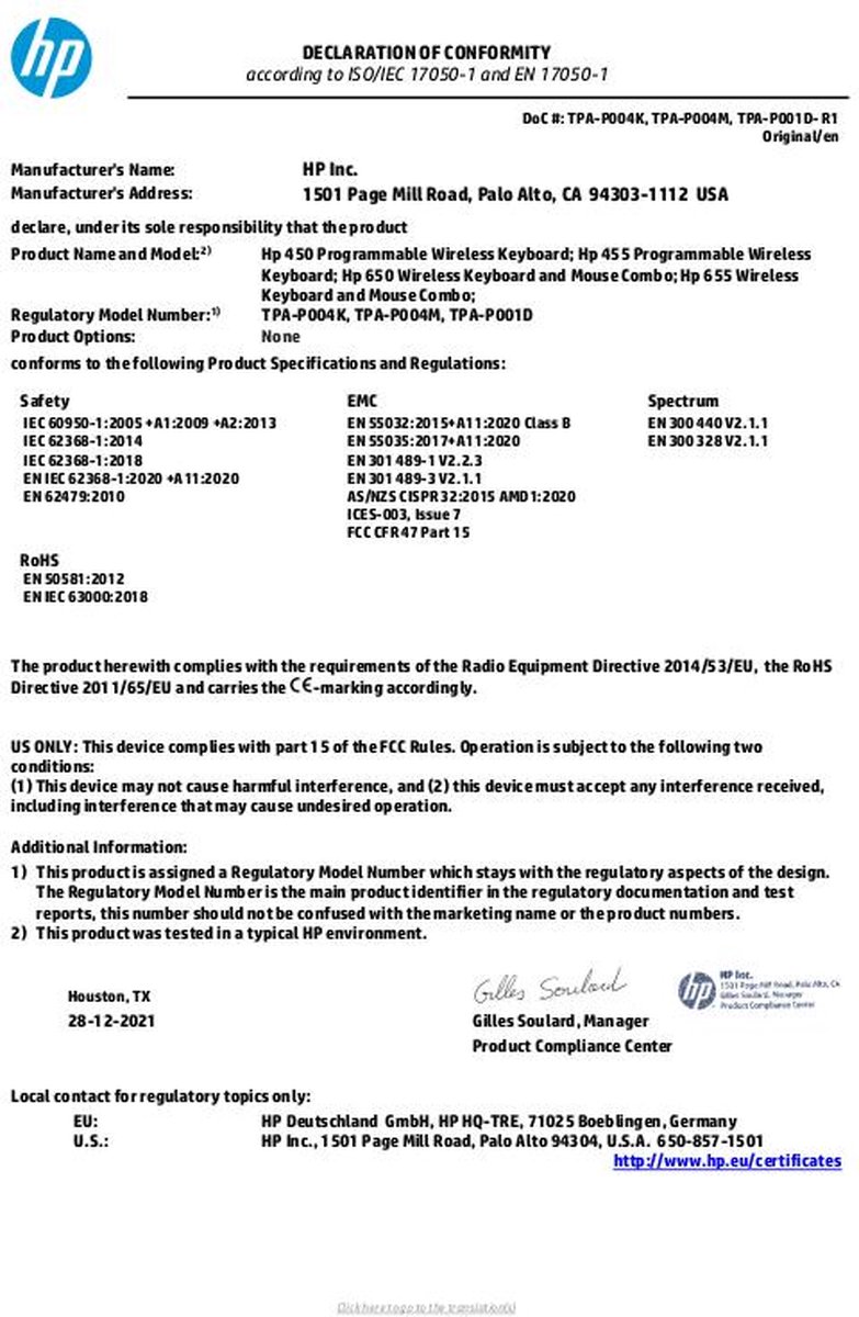 HP 650 - Draadloos Toetsenbord en Muis Combinatie - Qwerty - Zwart | bol