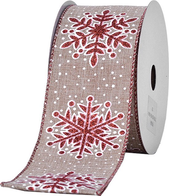 Kerst Lint met IJzerdraad | Linnen Look Lint | Luxe Weefband 63mm (6 ...