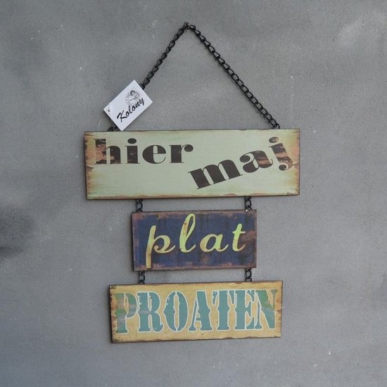 Tekstbord: hier maj plat proaten | bol