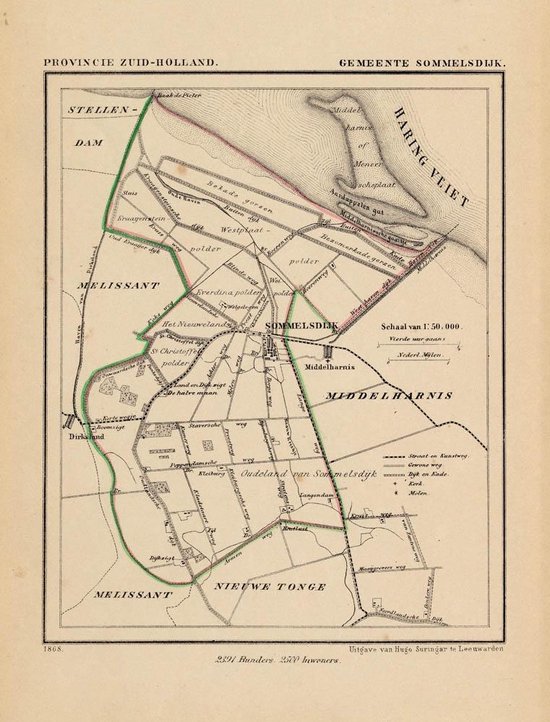 Historische kaart, plattegrond van gemeente Sommelsdijk in Zuid Holland uit 1867 door... | bol