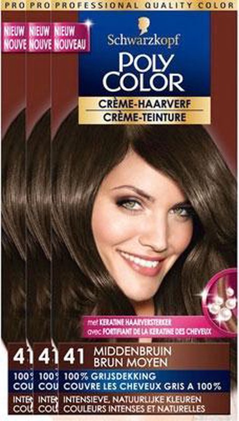 Schwarzkopf Poly Color Haarverf Creme - 41 Middenbruin - 3 st ...