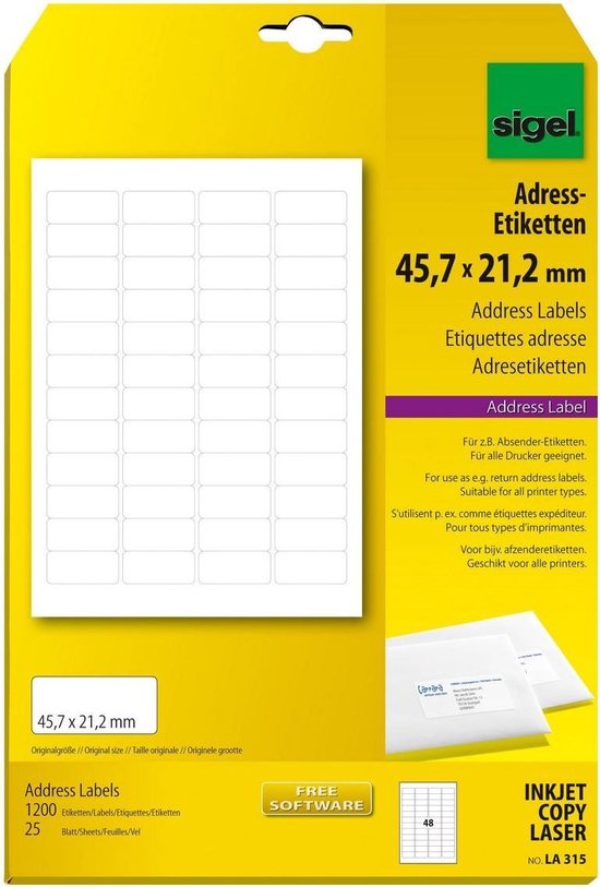 Adresetiket Sigel 45 - 7x21 - 2 - wit doos 25 vel 48 et. per vel | bol