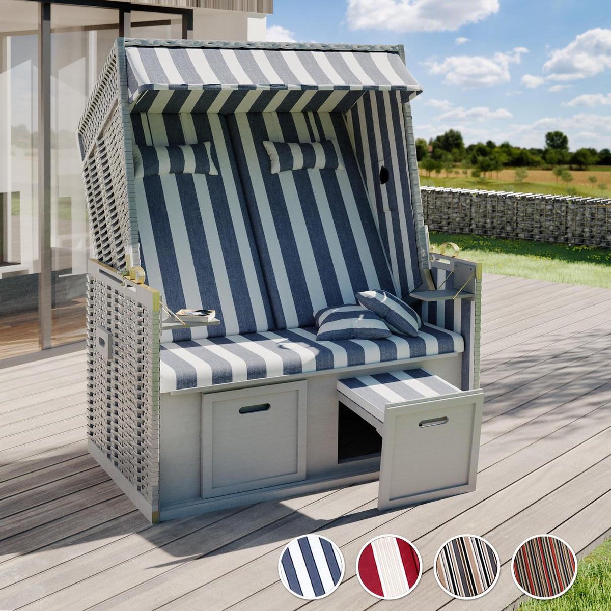 Deluxe strandkorf strandstoel ligstoel grijs/wit 400636 | bol.com